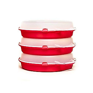 HOMZ Set of 3 Holiday Wreath Plastic Storage Containers, Holds Up to 24” Diameter, Secure Latching Lid and Easy Grip Handle, Stackable and Nestable, Red/Clear