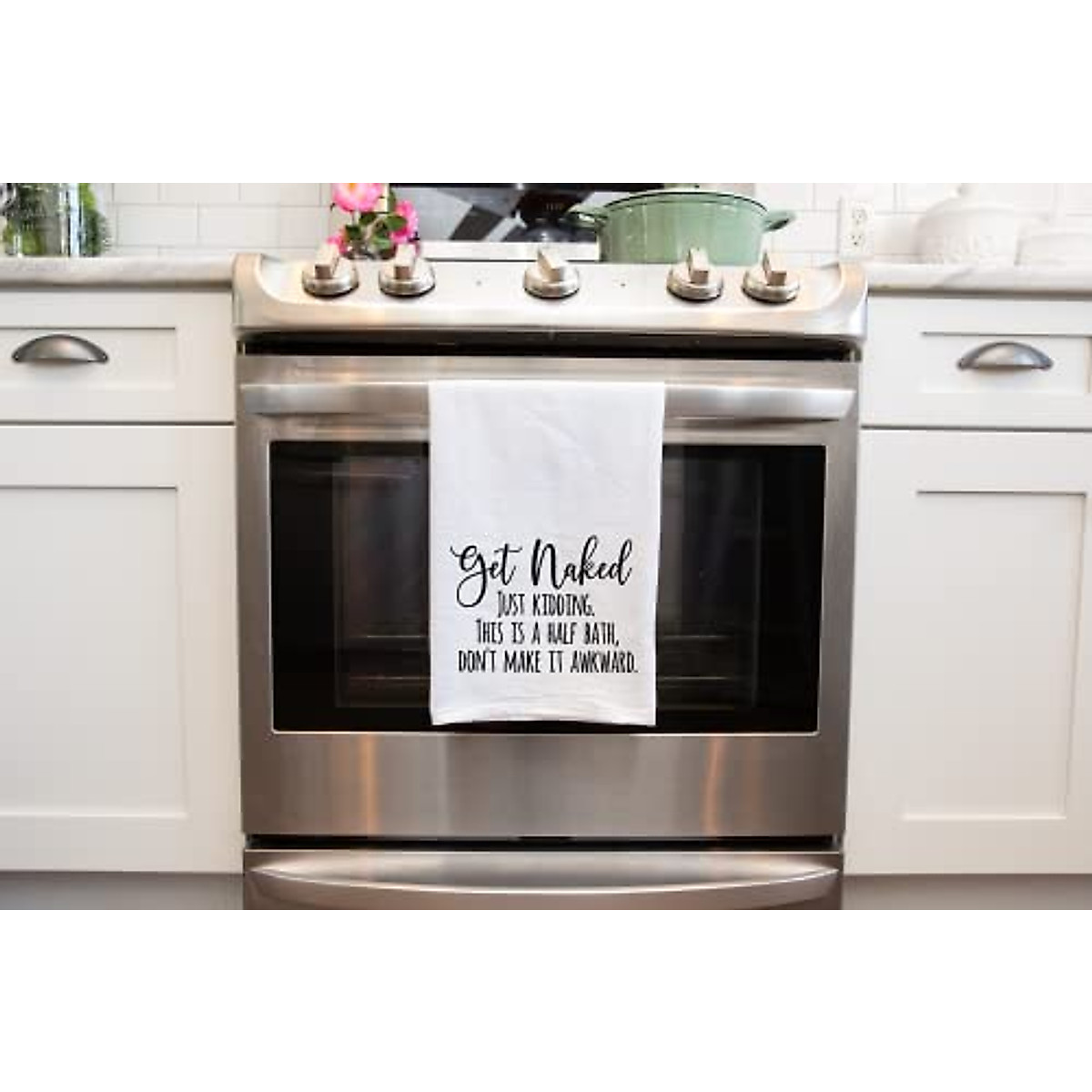 Handmade Funny Kitchen Towel - Get Naked - 100% Cotton Funny Hand Towel for Bathroom - 28x28 Inch Perfect for Housewarming-Christmas-Mothers’ Day-Birthday Gift