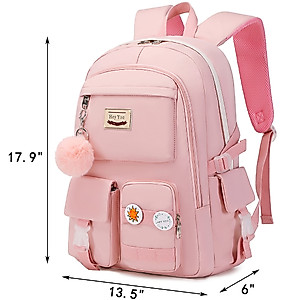 Hey Yoo Backpack for Girls Bookbag Cute School Bag College Middle High Elementary School Backpack for Teen Girls (Pink)
