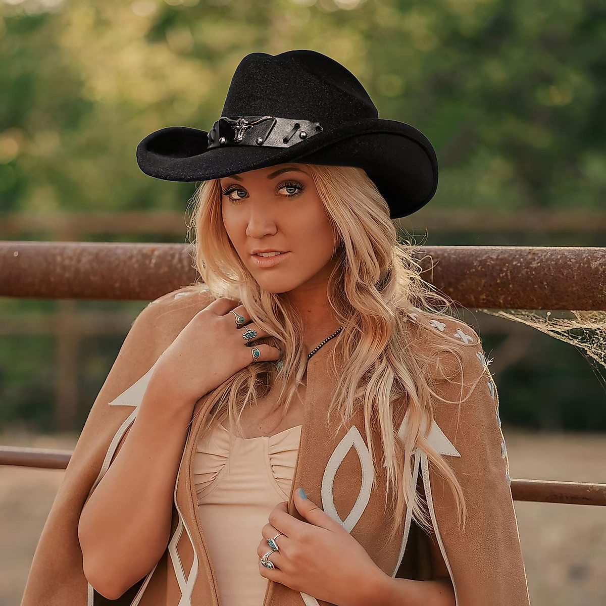 Kalerona Black Cowboy Hats for Women & Men Cowgirl Hats with Belt