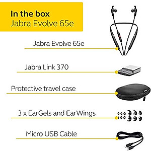 Jabra Evolve 65e Wireless Neckband Headset, Link 370, MS-Optimized – Bluetooth Headset with up to 13 Hours of Battery Life – Superior Sound for Calls and Music – Passive Noise Cancelling Headset