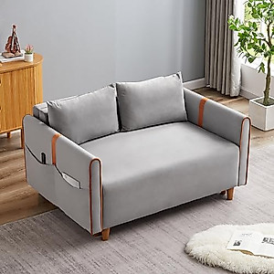Hombay Velvet Convertible Sleeper Sofa Bed, Pull-Out Folding Couch Loveseat with Storage and Pillows for Living Room Bedroom Office (Gray)