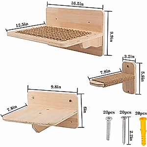 4 Pcs Wall-Mounted Cat Hammock Climbing Steps Set, Cat Shelves Perches with Scratching Mat, Cat Wall Furniture for Indoor Cats Playing Lounging Climbing