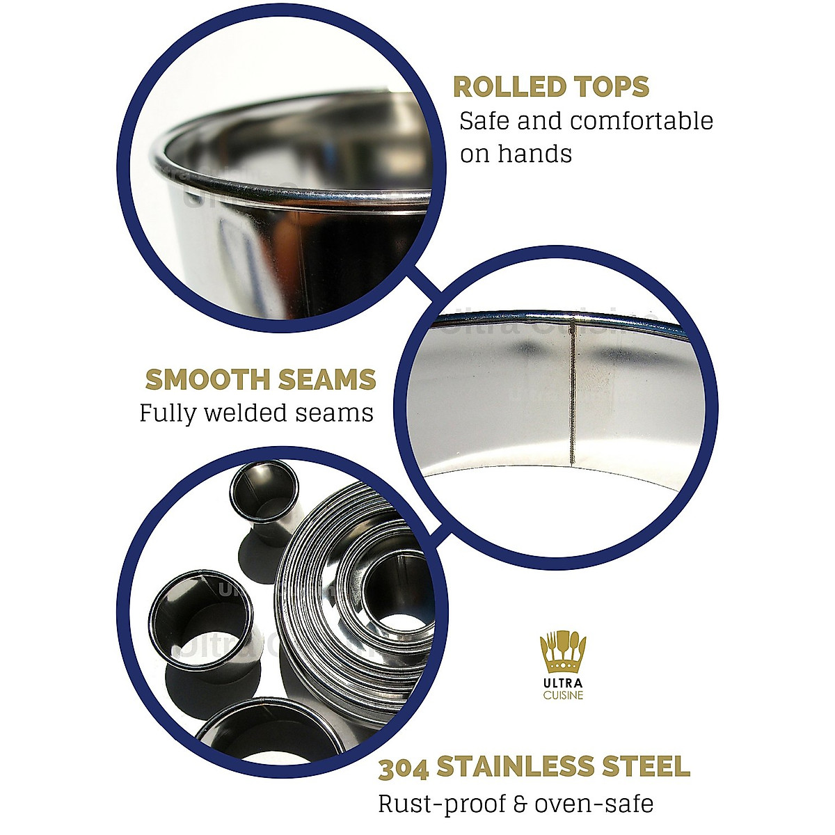 Ultra Cuisine 11 Piece Small Circle Cookie Cutter Set - Graduated Round Cookie Mold Cutter For Donuts & Scones - Heavy-Duty Stainless Steel w/3 Pastry Ring Cookie Cutters For Baking - Food Rings