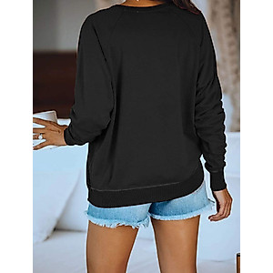 PRETTODAY Women's Casual Crew Neck Sweatshirts Raglan Long Sleeve Solid Tunic Tops Loose Pullovers Black
