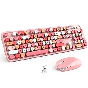 KNOWSQT Wireless Keyboard and Mouse Combo, Pink Colorful 2.4G Typewriter Full-Size Cute Keyboards - USB Receiver Plug and Play, for Computer, PC, Laptop, Desktop, Windows