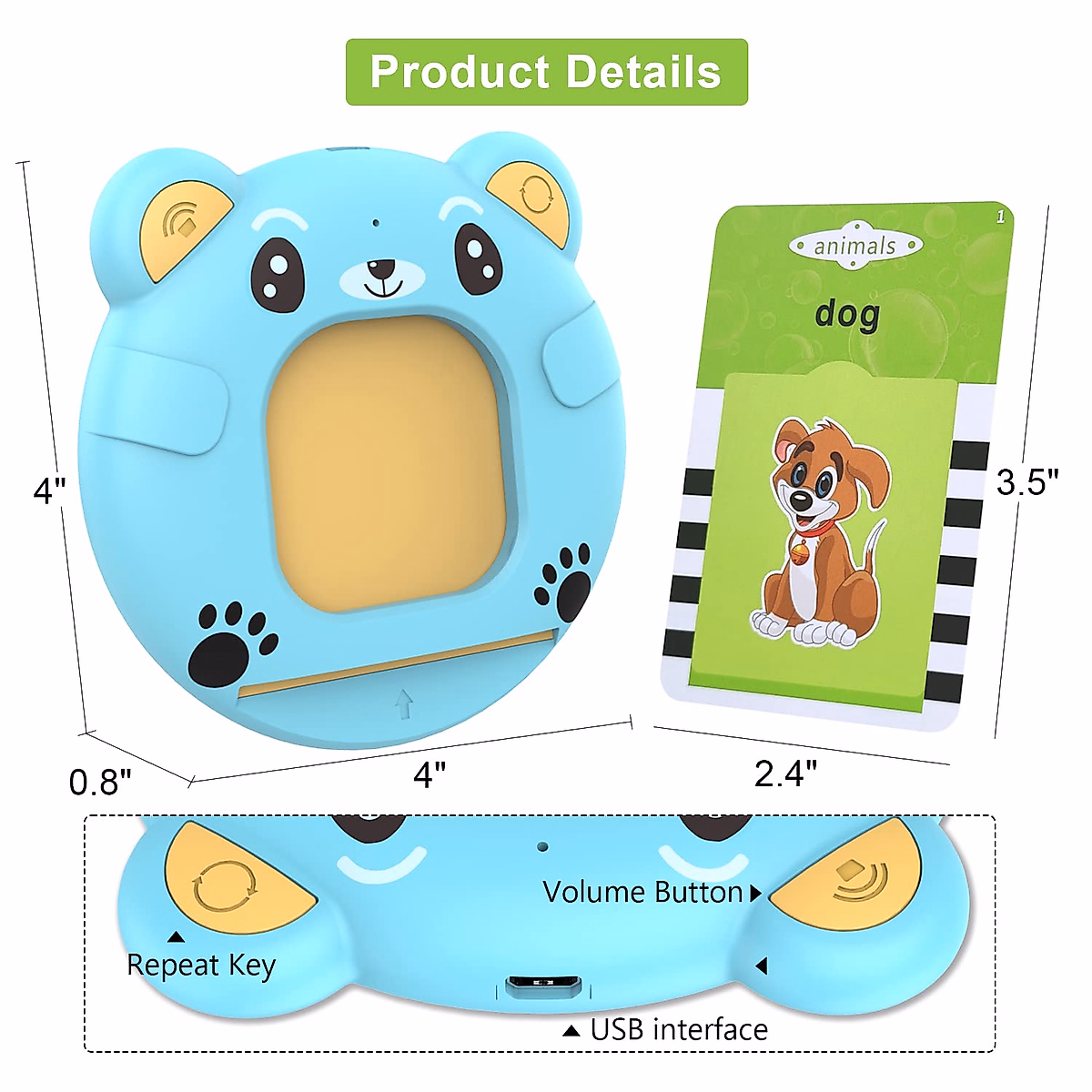 Talking Flash Cards Learning Toys for 2 3 4 5 6 Year Old Kids Toddler Flash Cards, Educational Toddlers Toys Reading Machine with 224 Words, Preschool Montessori Toys and Birthday Gift for Kids（Bear）