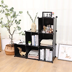 YCOCO 6 Cubes Storage Modular Cubes,DIY Plastic Closet Organizer Storage Shelves Cubes with Wooden Hammer,Stackable Bookcase for Bedroom Living Room Office,Black