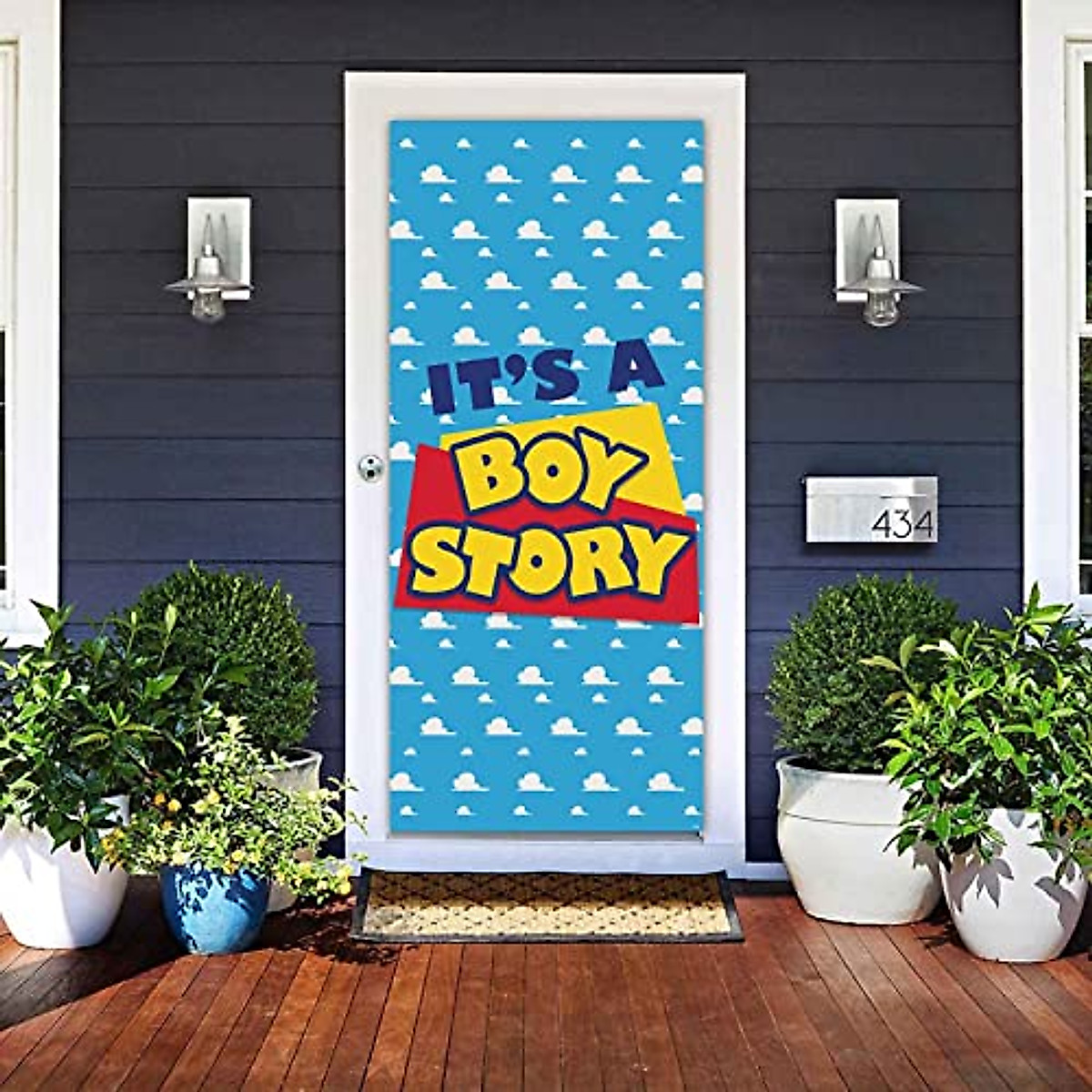 ZDX It's a Boy Story Door Banner 72.8x35.4in Blue Sky White Clouds Kids Baby Shower Decor Background Banner