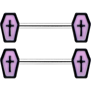Body Candy 14G Womens Nipplerings Piercing 316L Steel 2Pc Glow in the Dark Purple Coffins Nipple Ring Set 9/16"