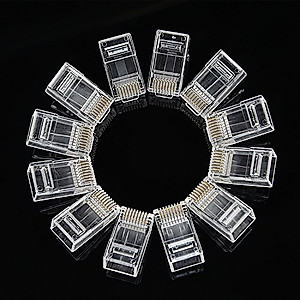 Kinoth RJ45 CAT6 Pass Through Connectors 100 Pack - Easy and Fast Termination - Gold Plated 3 Prong 8P8C Modular Ethernet UTP Network Cable Plug End for Cat6 Cat5e