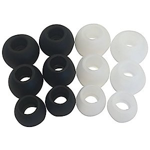 Replacement Earbud Tips fit TaoTronics Wireless Bluetooth and Wired in-Ear Headphones - Small, Medium and Large - Black and Clear (Larger Inner Post Hole)