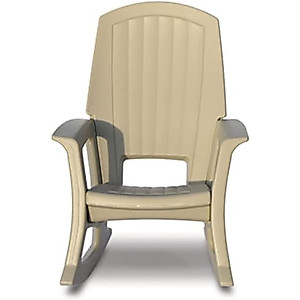 LBONG Heavy Duty All Weather Outdoor Porch Rocker,Resin Outdoor Rocker,Easy to Assemble Deck and Patio,600lbs Capacity (Sand Tan)