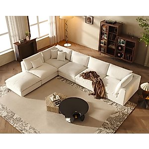 Fajiani Oversized Modular Sectional Sofa,Cloud Couch Sectional Deep Seat Sofa Linen Upholstered Oversized Sectional Couches for Living Room(156 inch 6 Seater-White)