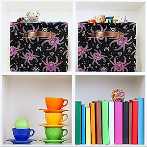 Halloween Spider Pink Storage Basket Bins Foldable Toy Baskets Organization with Handles Laundry Hamper for Office Bedroom Clothes Bedroom Living Room,2 pcs