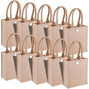 10 Pack Burlap Tote Bags Reusable Jute Bags with Handles Blank Burlap Tote Large Jute tote 11X9.4X4Inch Burlap Gift Bags for Grocery Shopping Wedding Travel Bachelorette Party Embroidery DIY Art