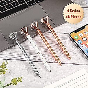 48 Pcs Big Diamond Pens Bulk for Bridal Shower Wedding Gift Crystal Metal Bling Ballpoint Pens with Black Ink for Women Bridesmaid Coworkers Office School Supplies (rose gold, silver, white )(rose gold, silver, white)
