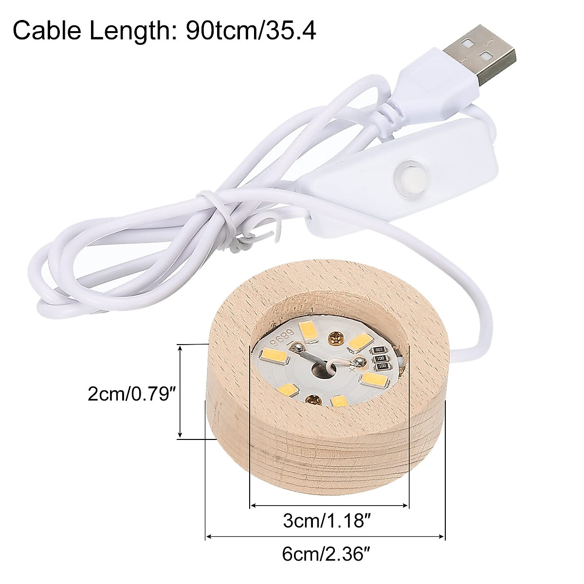 MECCANIXITY LED Wood Displays Base Ball Stand Holders 6x2cm Warm Light Round USB Switch for Crystal Ball Stone Pack of 2