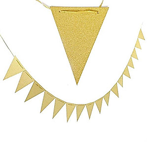 20 Feet Vintage Double Sided Glitter Gold Triangle Flag Bunting Pennant Banner for Wedding Christmas New Year Eve Party Decor, Upgrade Glitter Version, Silver 30pcs Flags, Pack of 1