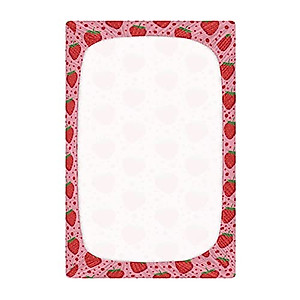 Kigai Strawberry with Dots Fitted Crib Sheet for Girls and Boys, Soft Breathable for Standard Crib & Toddler Bed Mattress, 27 x 39 in