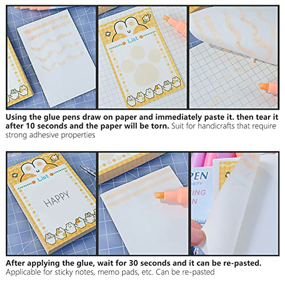 SAYEEC Scrapbook Quick Dry Glue Pen, 6 Pcs Adhesive Glue Pens with 12 Jars Fine Glitter, Crafting Fabric Liquid Glue Pen, Chisel Tip Dispensing Pen for Card Making, Papercrafts, DIY Foil-Stamping