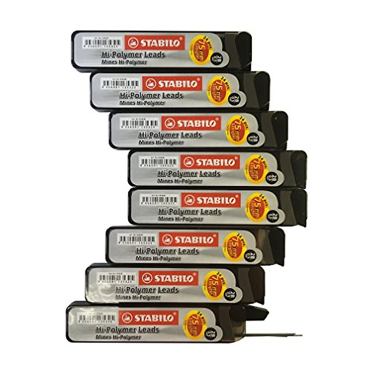 Stabilo Extra Long 0.5mm 2B Long Hi-Polymer Leads Fine Mechanical Pencil Lead Refills (8 Tubes, 24 Leads Per Tube - Total 192 Leads)
