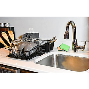 3 Pc Black Dish Drying Rack Set | Dish Rack | Sink Drying Rack | Dish Drainer | Sink Dish Rack (Matt Black)