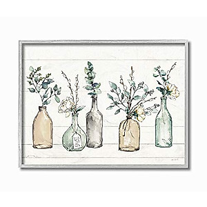 Stupell Industries Bottles and Plants Farm Wood Textured, Design by Anne Tavoletti Wall Art, 11 x 14, Multi-Color for Living Room