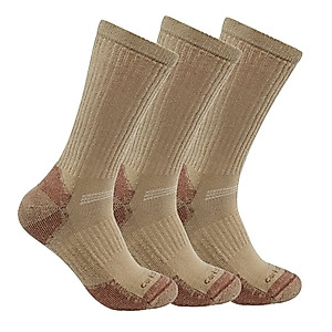 Carhartt Men's Midweight Cotton Blend Sock 3 Pack, Khaki, Medium