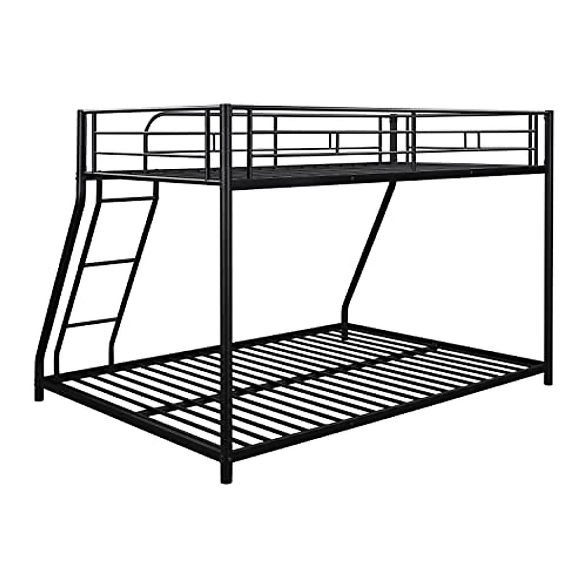 CITYLIGHT Metal Bunk Bed Twin Over Full Size, Heavy Duty Floor Bunk Beds Frame with Security Guardrail and Ladder for Adults, Teens, Kids, Dormitory, Bedroom, No Box Spring Needed, Black