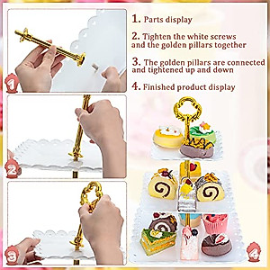 Gandeer 6 Sets of 3 Tier Plastic Cupcake Stand, White Plastic Tiered Serving Stand for Cupcake Stands for Dessert Table Mini Cake Fruit Snack Square Dessert Display Trays for Wedding Birthday