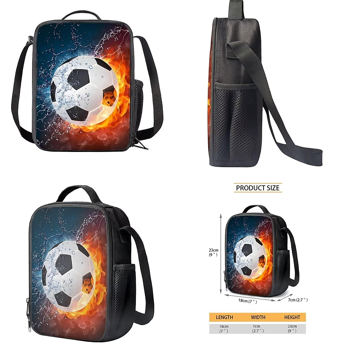 FOR U DESIGNS Teens Backpack Set 3 Piece Soccer Canvas Boys School Bags,Lunch Bags,Pencil Box 3 in 1