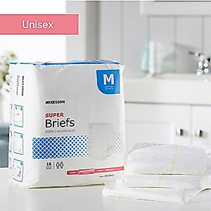 McKesson Super Briefs, Incontinence, Moderate Absorbency, Medium, 16 Count, 6 Packs, 96 Total