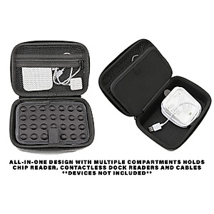 CASEMATIX Portable Card Reader Case Compatible with Square Contactless Dock and Chip Reader Scanner Holds Dock, Chip Reader, USB Cables and Small Accessories, Case Only