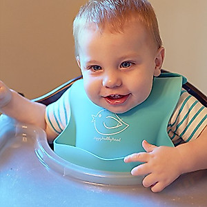 Silicone Baby Bibs Easily Wipe Clean - Comfortable Soft Waterproof Bib Keeps Stains Off, Set of 2 Colors (Turquoise/Lime Green)