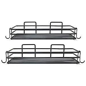 Shower Caddy Basket Shelf, Bath Accessories , Shampoo Holder Organizer No Drilling Wall Mounted Adhesive Bathroom Storage Black Stainless Steel (Black) - 2 Pack