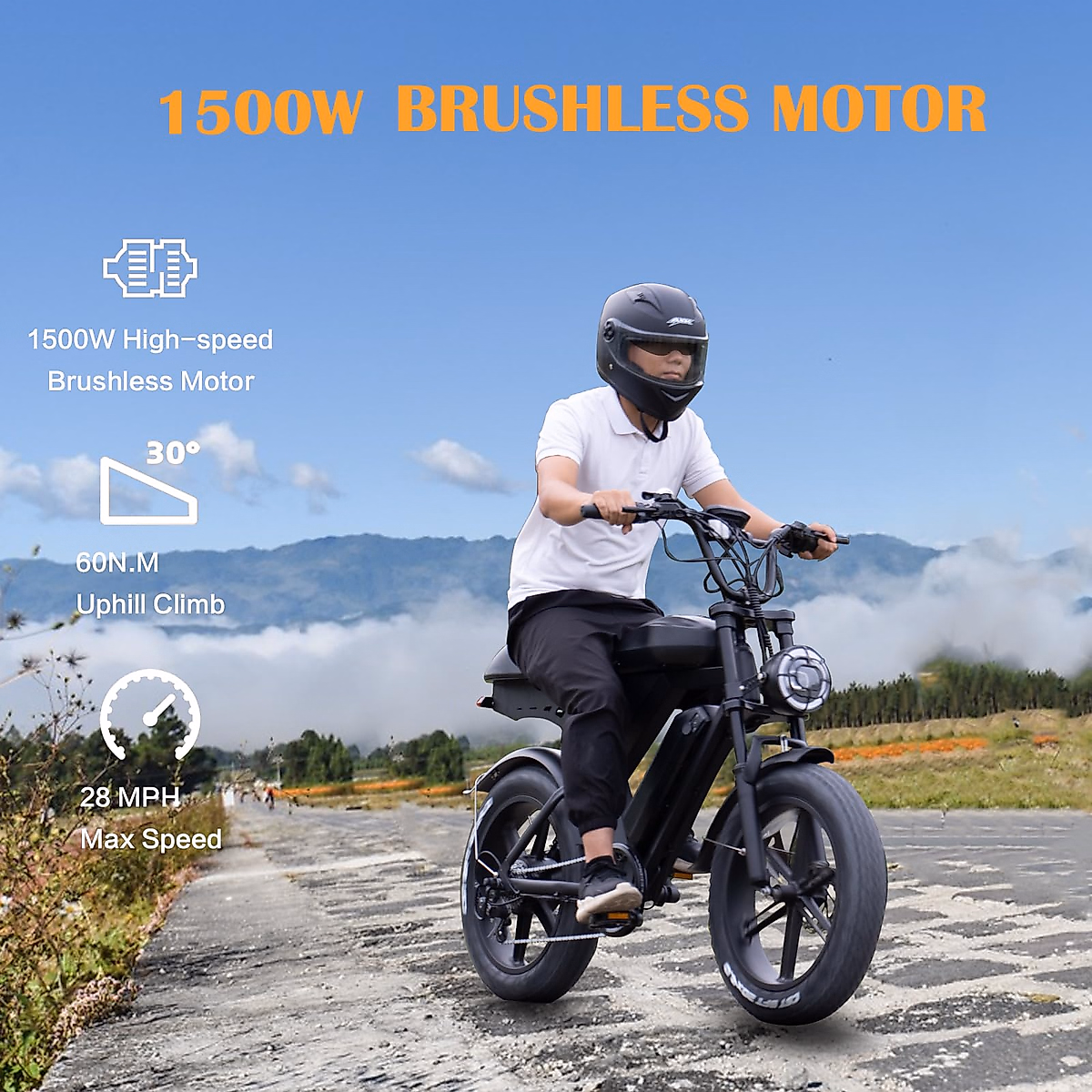 Besintu Electric Bike for Adults 1500W Motor Fat Tire E Bike, Up to 28MPH & 70Miles, Electric Mountain Bike 7-Speed 5-Layer Full Suspension for Off-Road Dirt Bicycle Dual Hydraulic Brake