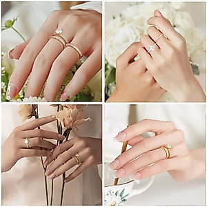 SMILEST 7 Stone Moissanite Rings for Women, 2mm D Color VVS1 Clarity Lab Created Diamond Rings 18K Yellow Gold Plated 925 Sterling Silver Bar Setting Moissanite Stackable Rings for Women Promise Ring