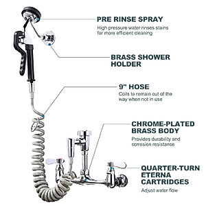 IVIGA Pet Grooming Faucet, Wall Mount 8" Centers Mixing Faucet, Brass Pet Grooming Unit with Aluminum Spray Valve, Coiled Hose, Vacuum Breaker, Lever Handles for Shower Bathroom Garden Outdoors Sink
