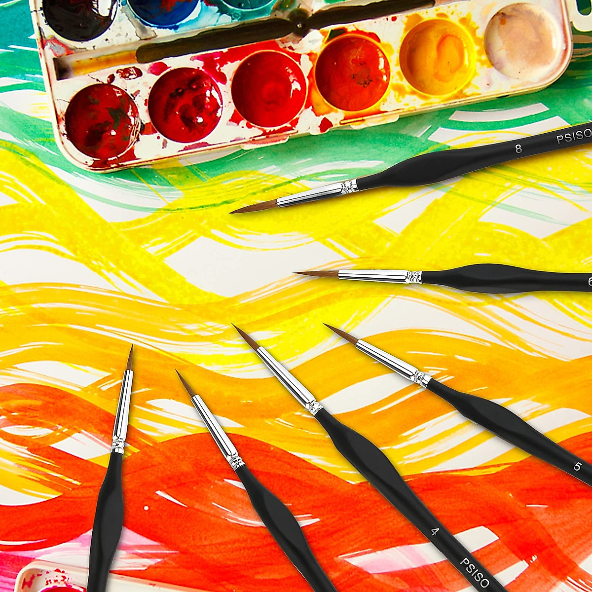 10 PCS Miniature Paint Brushes Kit, Fine Detail Painting Brush Micro Professional Tiny Paints Brush Set for Watercolor, Oil, Face, Acrylic, Nail, Line Drawing, Scale Model Painting, by PSISO