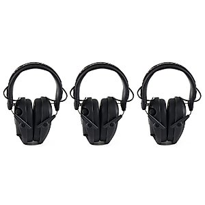 Walker's Slim Shooter Electronic Hunting Hearing Protection Earmuffs w/ 23 Decibel Noise Reduction and Sound Amplification, Black Punisher (3 Pack)