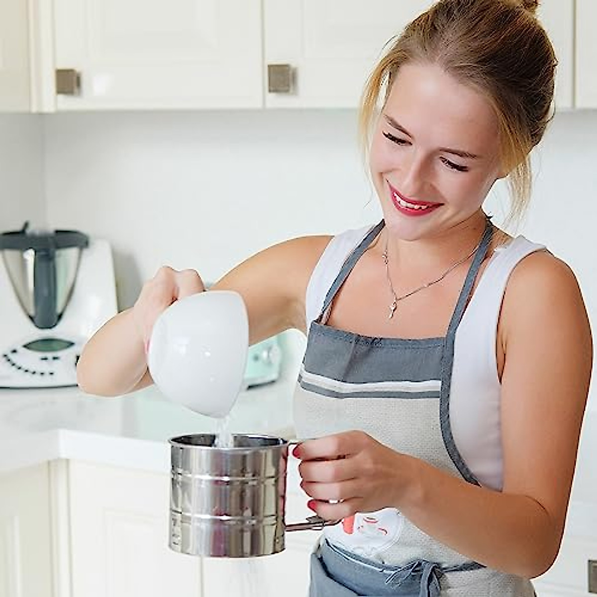 Flour Sifter, Stainless Steel Sifter for Baking, Double Layer Fine Mesh Baking Sifter, One Hand Press Crank Sifter for Powdered Sugar Shaker Duster, Flour Sieve Sifter for Baking Cakes Rondauno