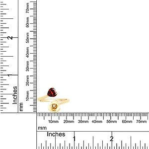 AFFY Heart Shape Simulated Red Garnet & White Cubic Zirconia 14k Yellow Gold Over Sterling Silver Promise Ring