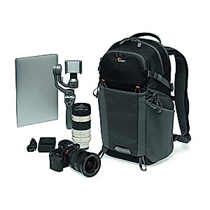 Lowepro LP37260-PWW Photo Active Outdoor Camera Backpack, QuickShelf Dividers, fits 12inch Laptop/2L Hydration, for Mirrorless, Sony, Canon, Nikon, Lenses, Gimbal, Drone, DJI, Osmo, Mavic, Black/Grey, BP200