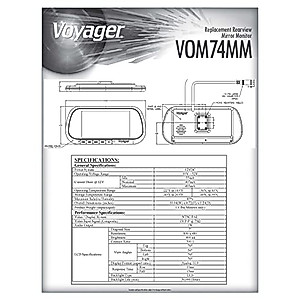 Voyager VOM74MM Rearview Mirror Monitor, 7inch TFT LCD Display w/ Highly-reflective Glass Surface Serving as When Back-Up Camera is not Active, 3 Inputs, Built-In Speaker (Renewed) Black