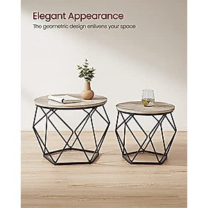 VASAGLE Small Coffee Table Set of 2, Round Coffee Table with Steel Frame, Side End Table for Living Room, Bedroom, Office, Greige and Black