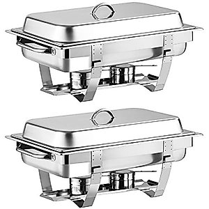 Giantex 2 Packs Chafing Dish 9 Quart Chafer Dishes Buffet Set Stainless Steel Rectangular Chafing Dish Set Full Size with 2 Half Size Pan (23.5" Lx 14”Wx12”H (9 Quart))