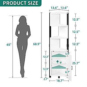 YITAHOME Corner Shelf with Storage, White 5-Tier Corner Bookshelf and Bookcase for Bedroom Living Room, Kitchen, Home Office, Small Space