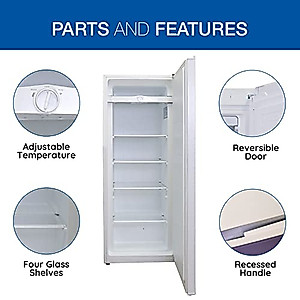 Koolatron Garage-Ready 7.0 Cu Ft Upright Freezer Low-Frost Technology Premium Insulation Repositionable Shelves Pizza Compartment Reliable Compressor Cooling Ideal Basements Outbuildings