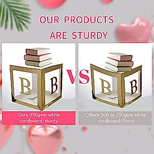 Keencopper Gold Baby Boxes with Letters for Baby Shower, Baby Shower Decorations for Boys or Girls, Transparent Balloon Boxes Clear Blocks for Birthday Party, Bridal Shower, Gender Reveal